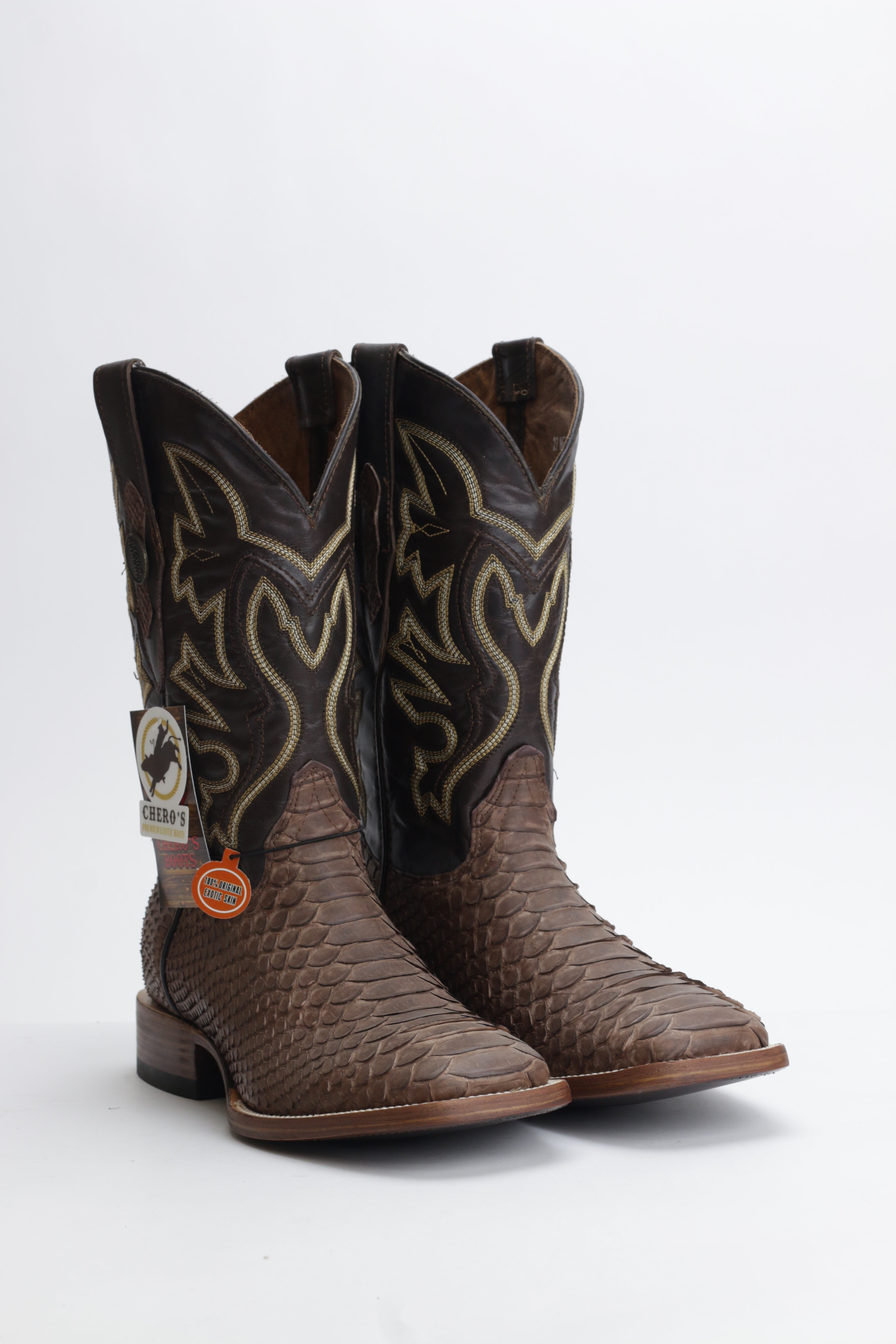 Chero's Premium Exotic Back-Cut Python Glazed Brown – Chero's Boots